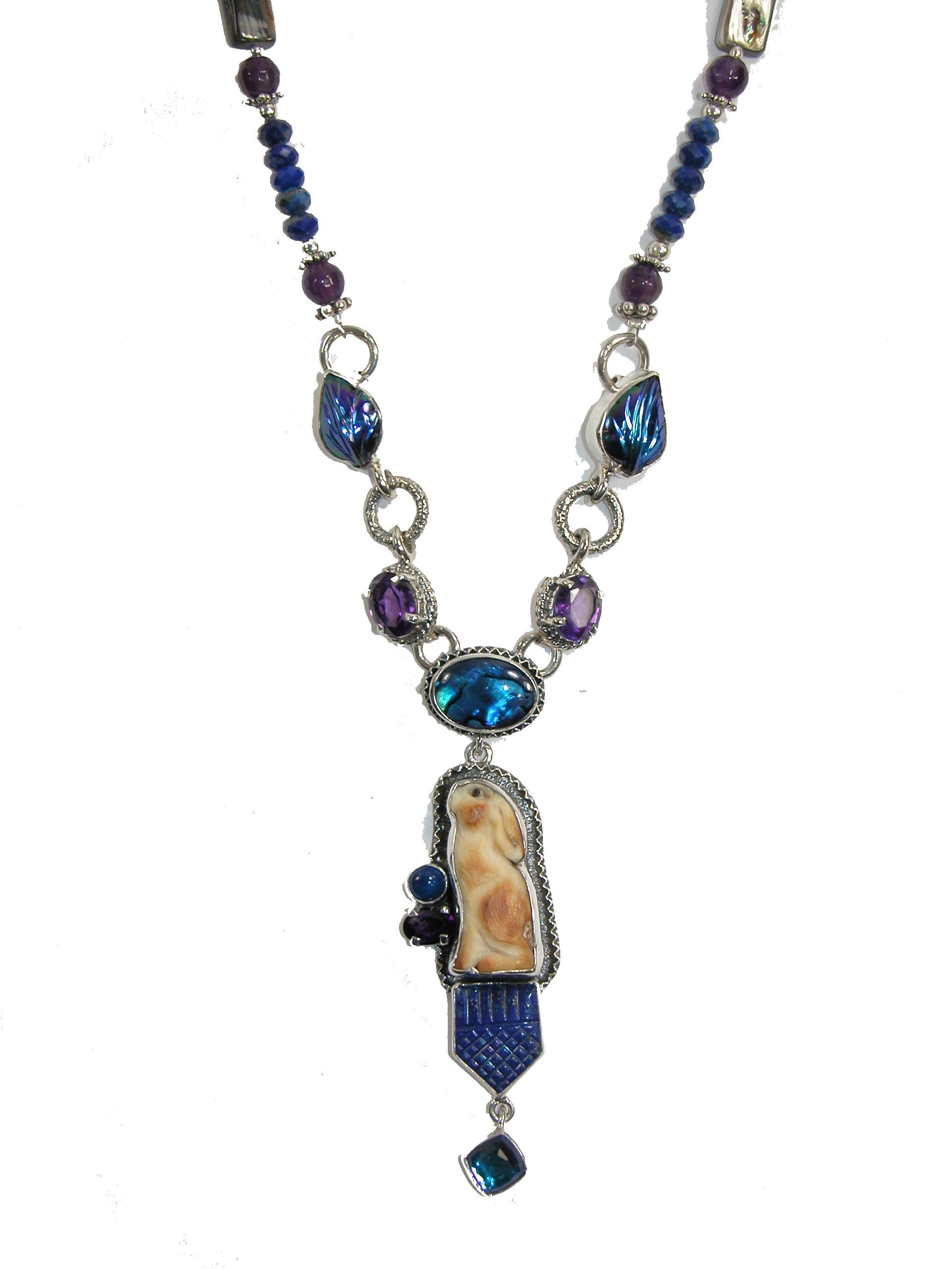Hand Carved Bunny Amethyst Lapis Abalone Sterling Silver Necklace – Amy ...