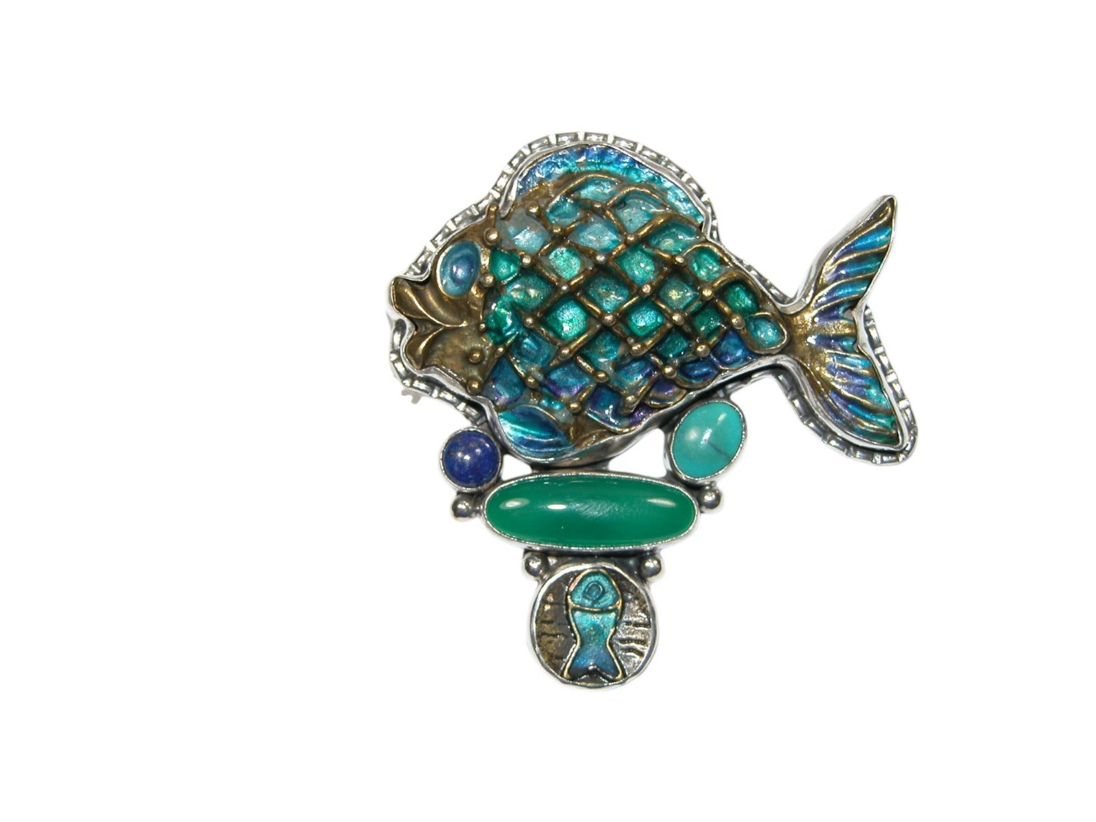 Large Blue and Green Hand Enameled Fish with Green Onyx – Amy Kahn ...