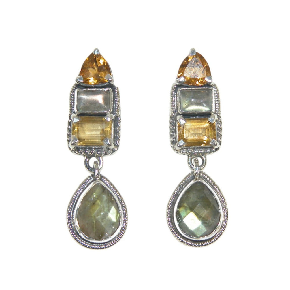 33243 4 Stone Citrine & Labradorite Dangle Sterling Silver Earring ...