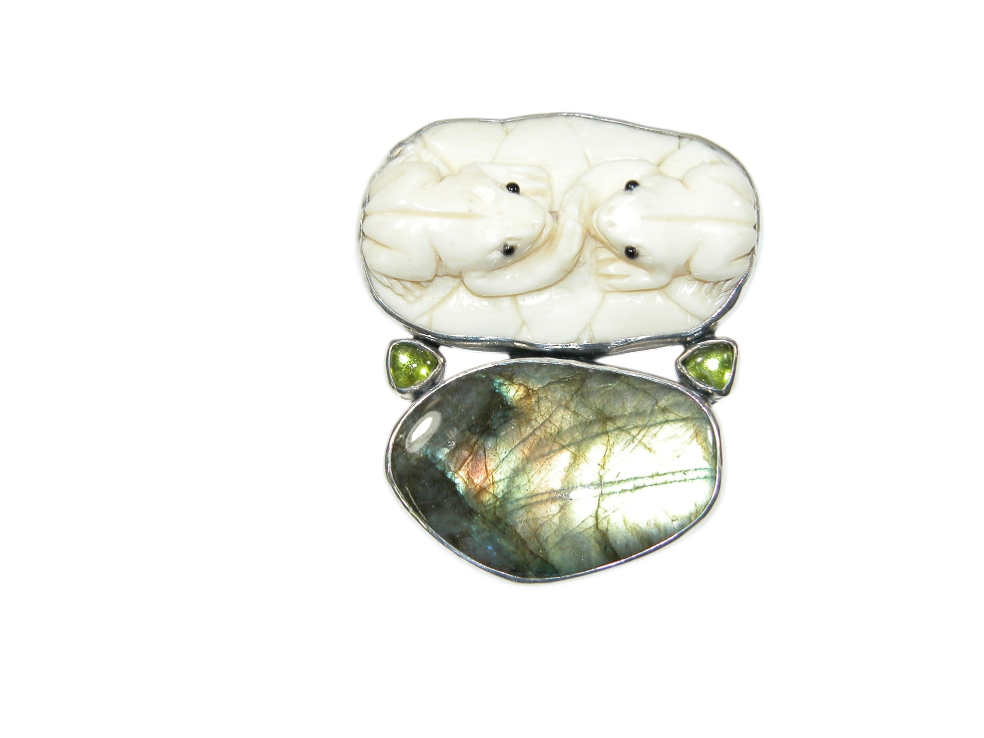 34180B Frog Carved Bone, Labradorite, Sterling Silver Pin and Pendant ...
